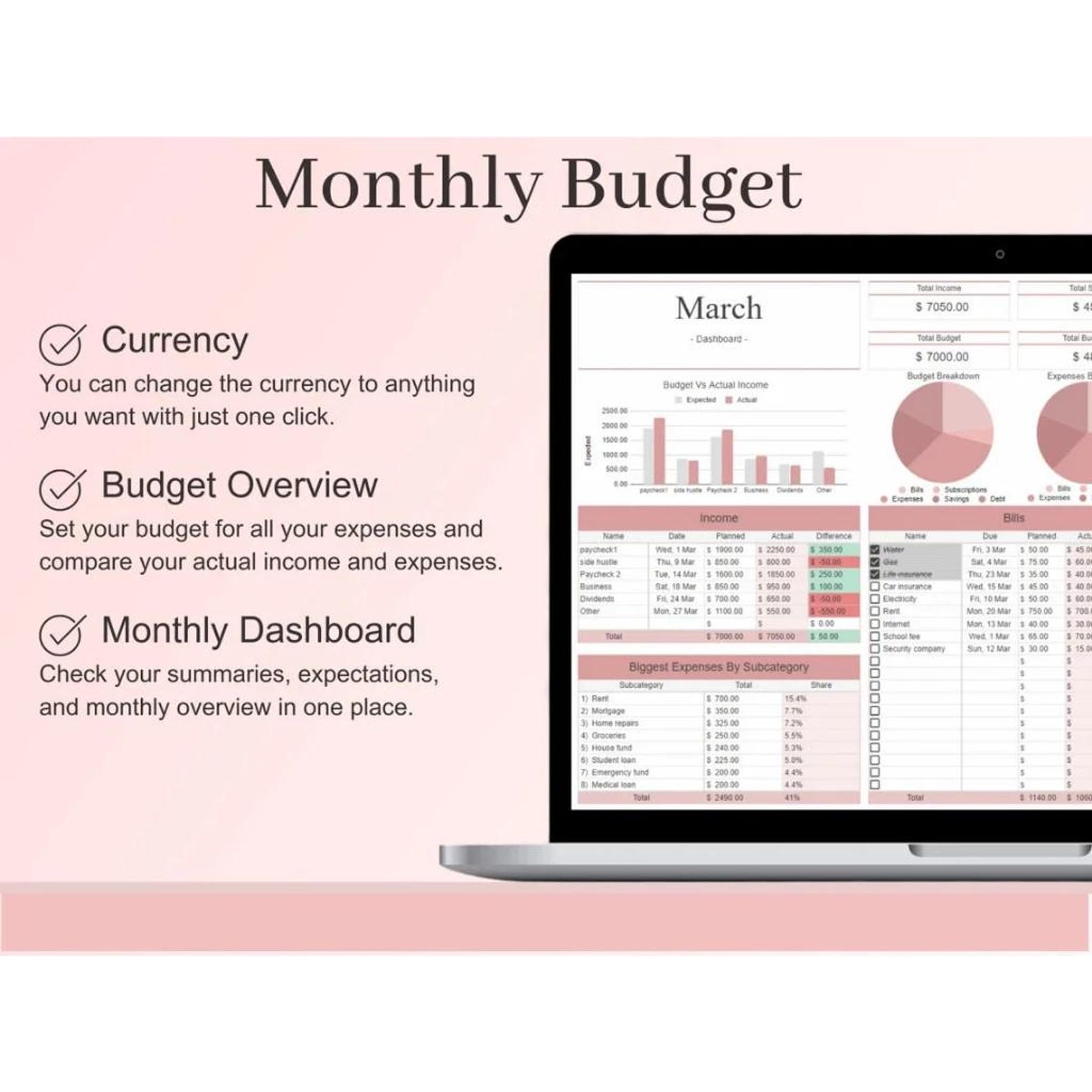 Monthly Budget Spreadsheet | Digital Budget Planner| Personal Finances ...