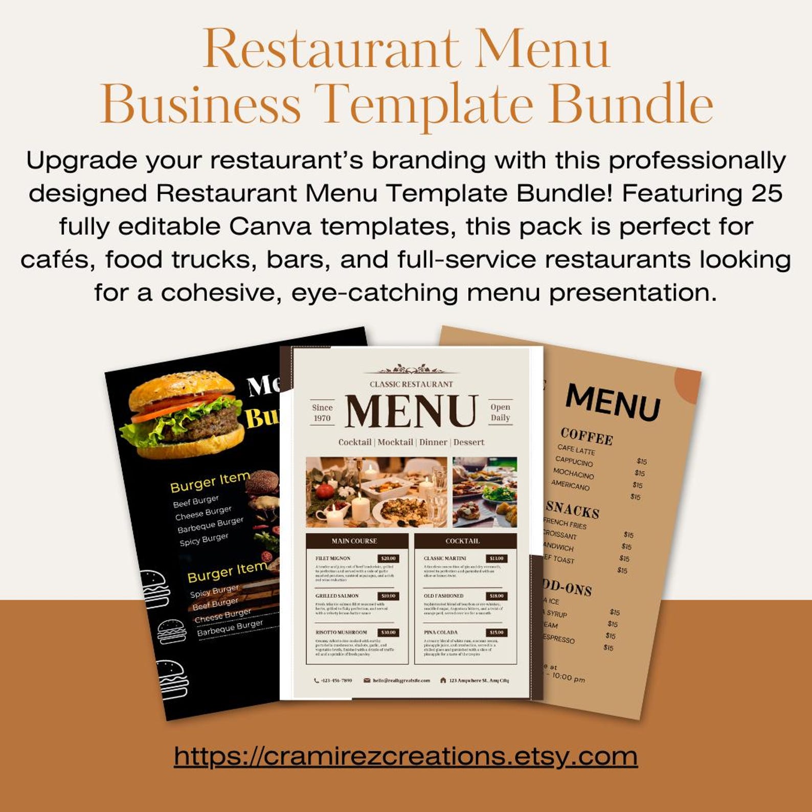 Restaurant Menu Business Template Bundle – 25 Editable Canva Designs ...