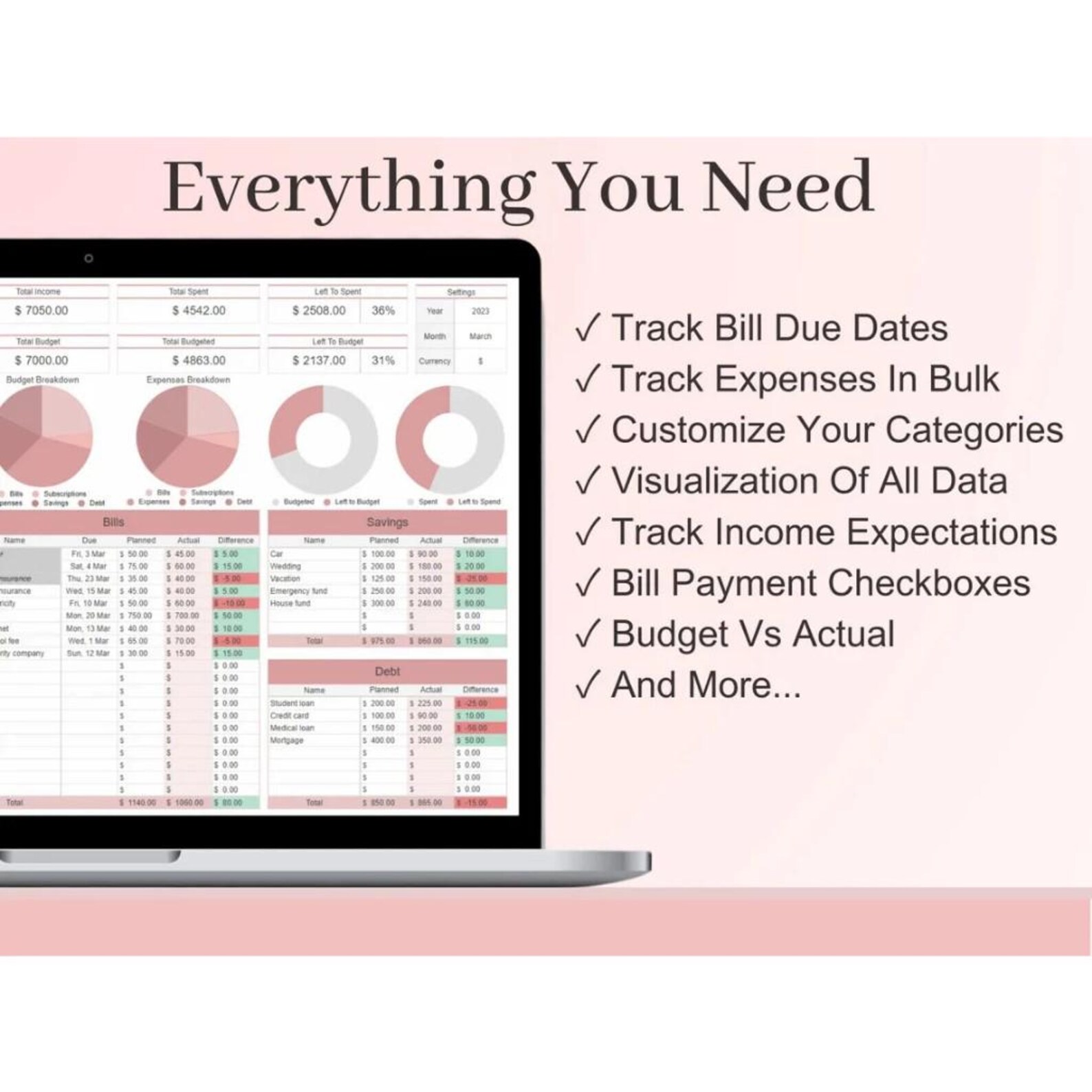Monthly Budget Spreadsheet | Digital Budget Planner| Personal Finances ...