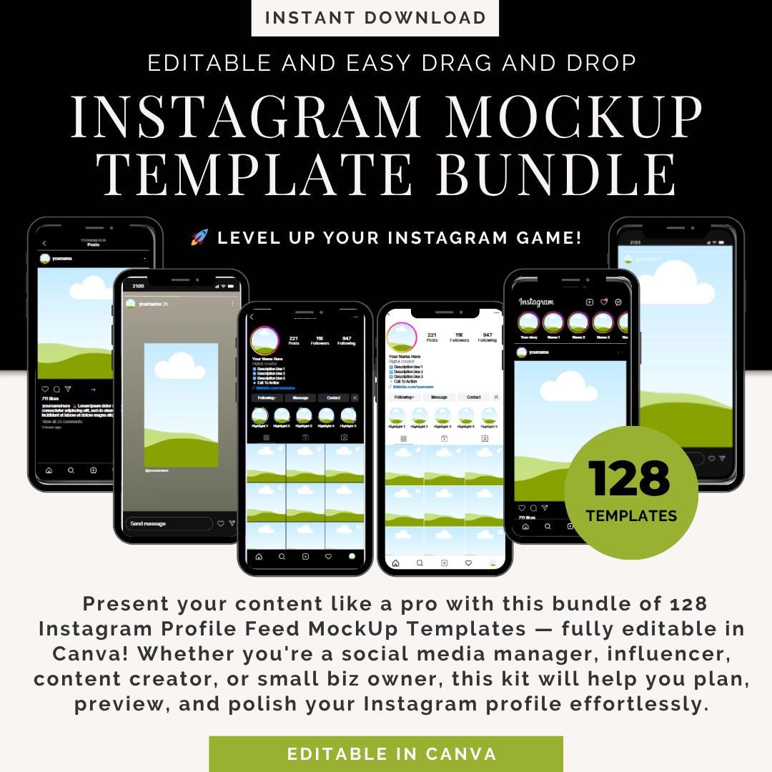Instagram Profile Mockup Templates: Canva Editable Social Media Planner ...