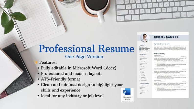 Professional Resume Template | Modern Minimalist CV Template | One Page ...
