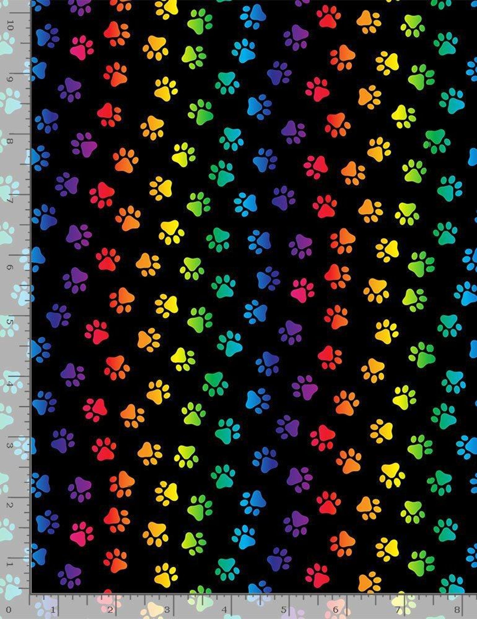 Rainbow Collection Paw Prints by Elizabeth Studio. 100% Cotton Fabric ...