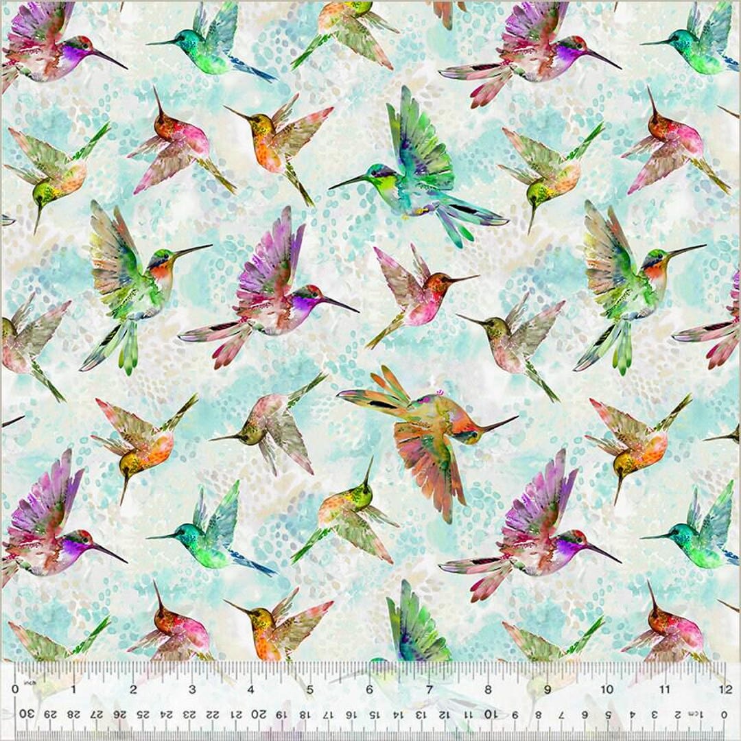 35 Inch Remnant Hummingbird Cotton Fabric: Whistler Studios Morning Dew ...