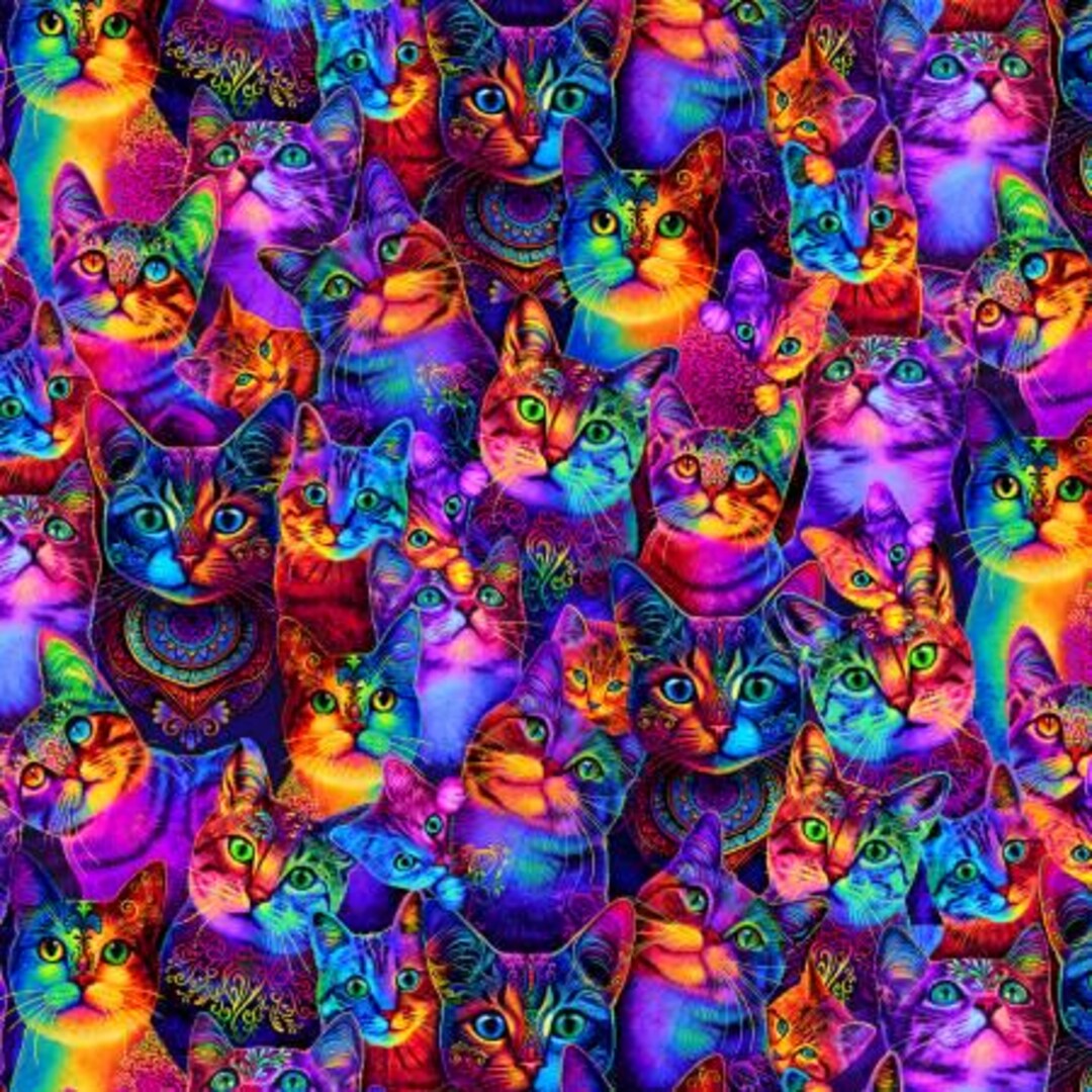 Rainbow Cats Cotton Fabric: Wildcat by Chong-a Hwang (half Yard) - Etsy