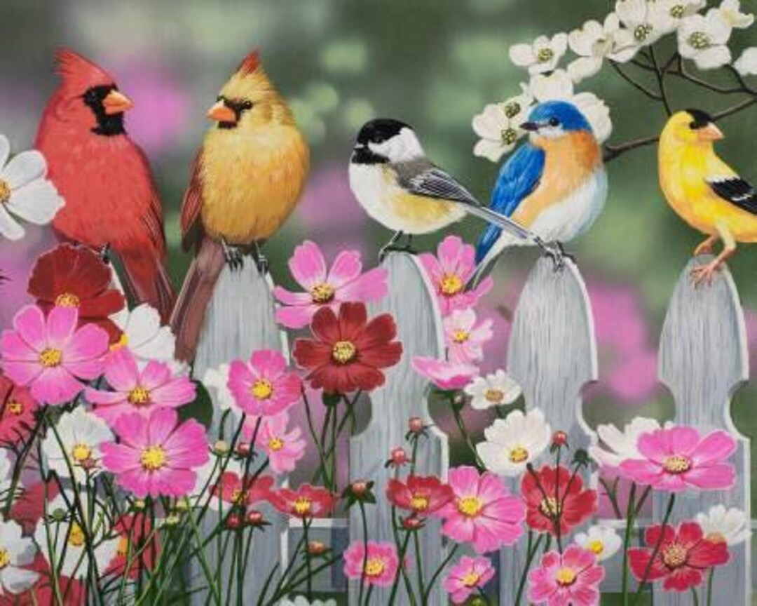 Songbirds and Cosmos Panel. - Etsy