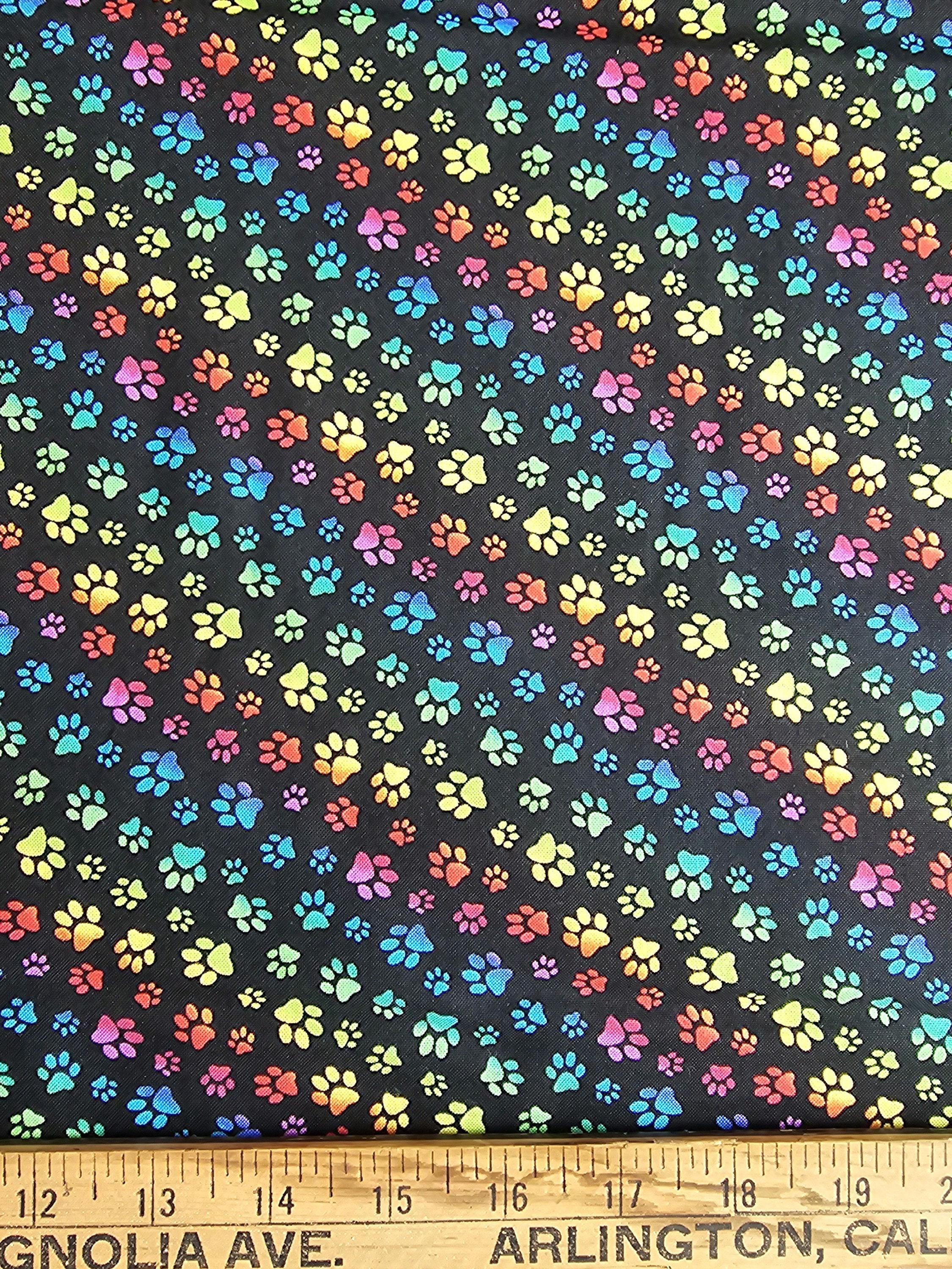Rainbow Collection Paw Prints by Elizabeth Studio. 100% Cotton Fabric ...