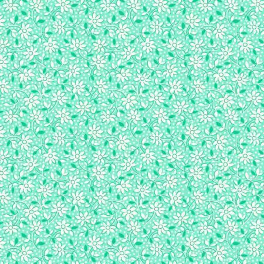 Aqua Monotone Floral 1496-60. Nana Mae 8 by Henry Glass Collection. 100 ...