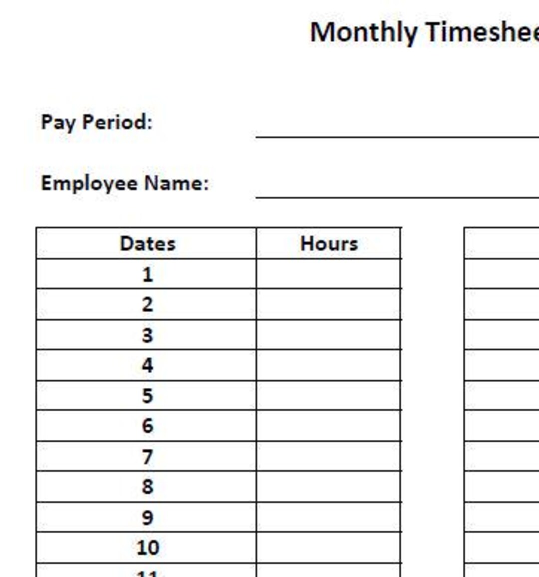 Monthly Time Sheet - Etsy