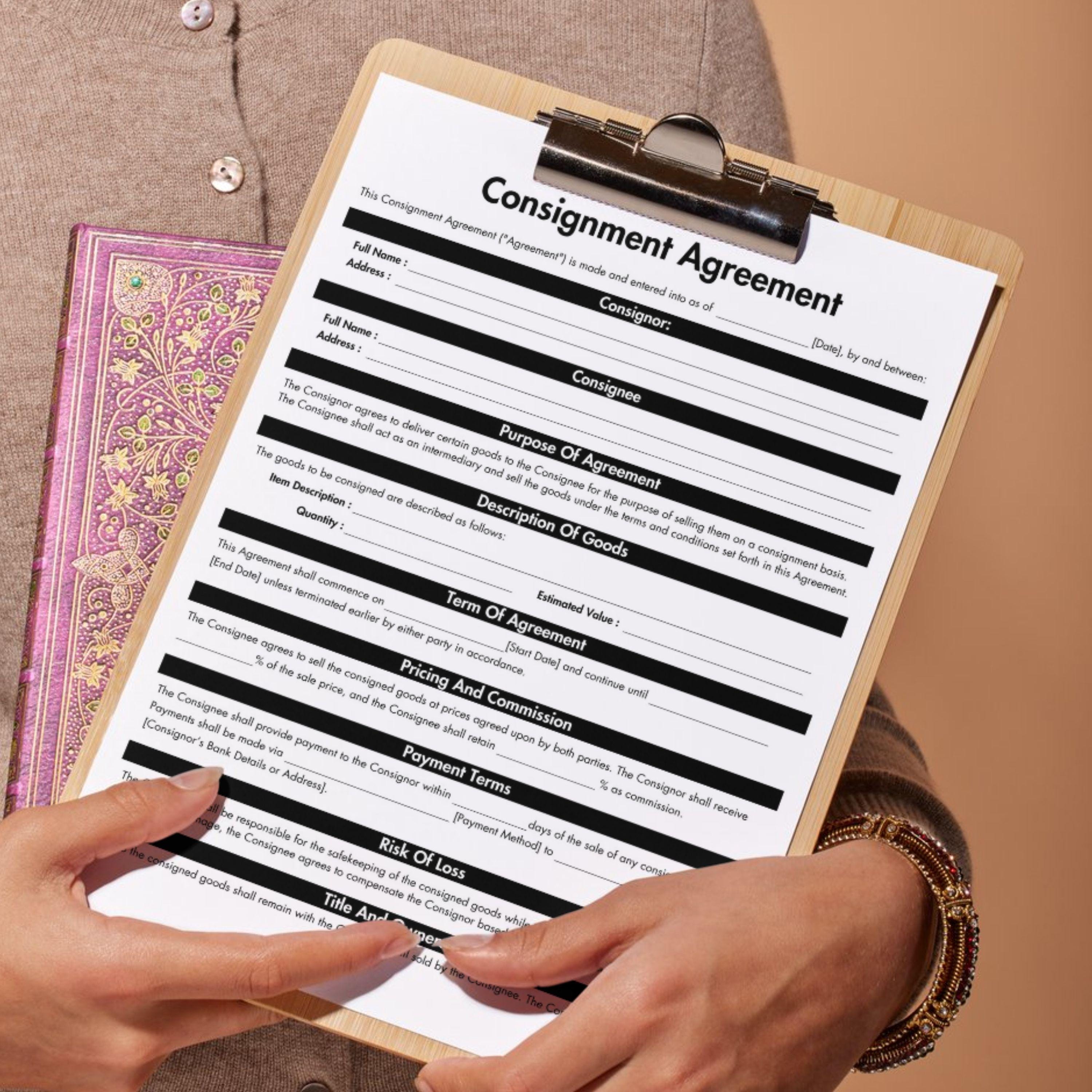 Printable Consignment Agreement, Consignment Contract Editable, Shop ...