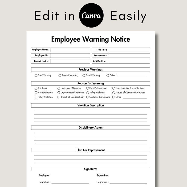 Employee Warning Notice, Printable & Editable Employee Warning Form ...