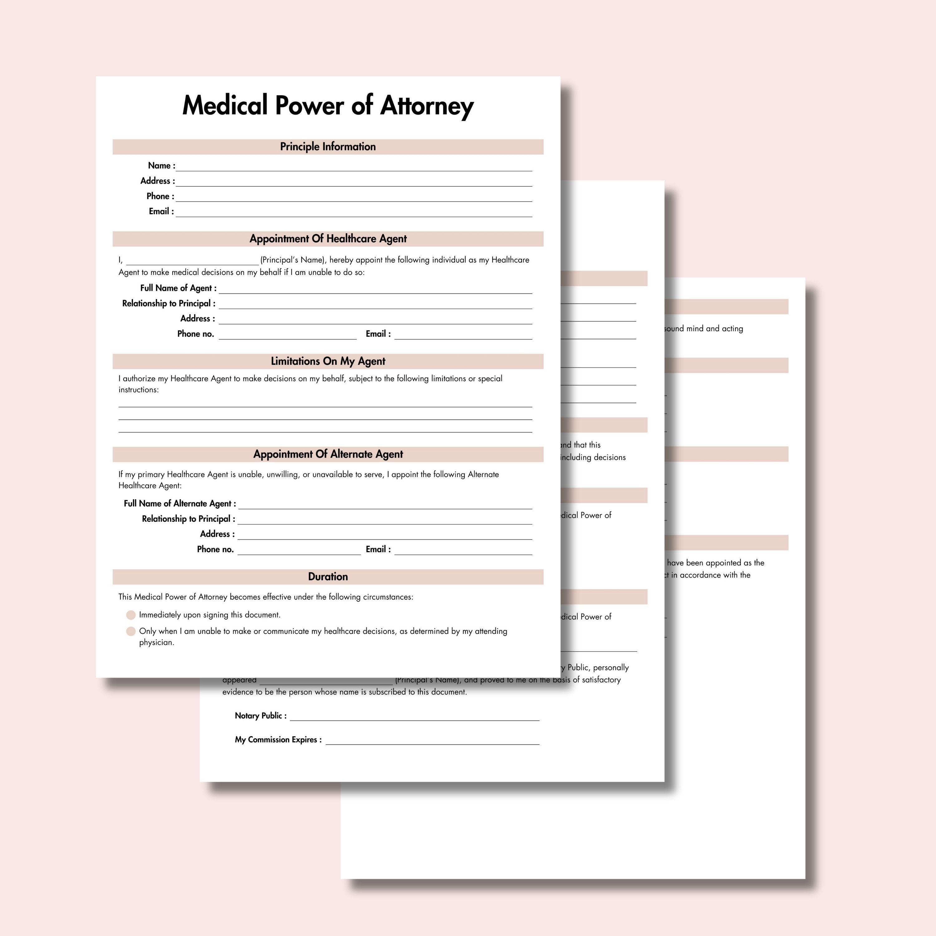 Medical Power of Attorney, Printable Medical Power of Attorney Template ...