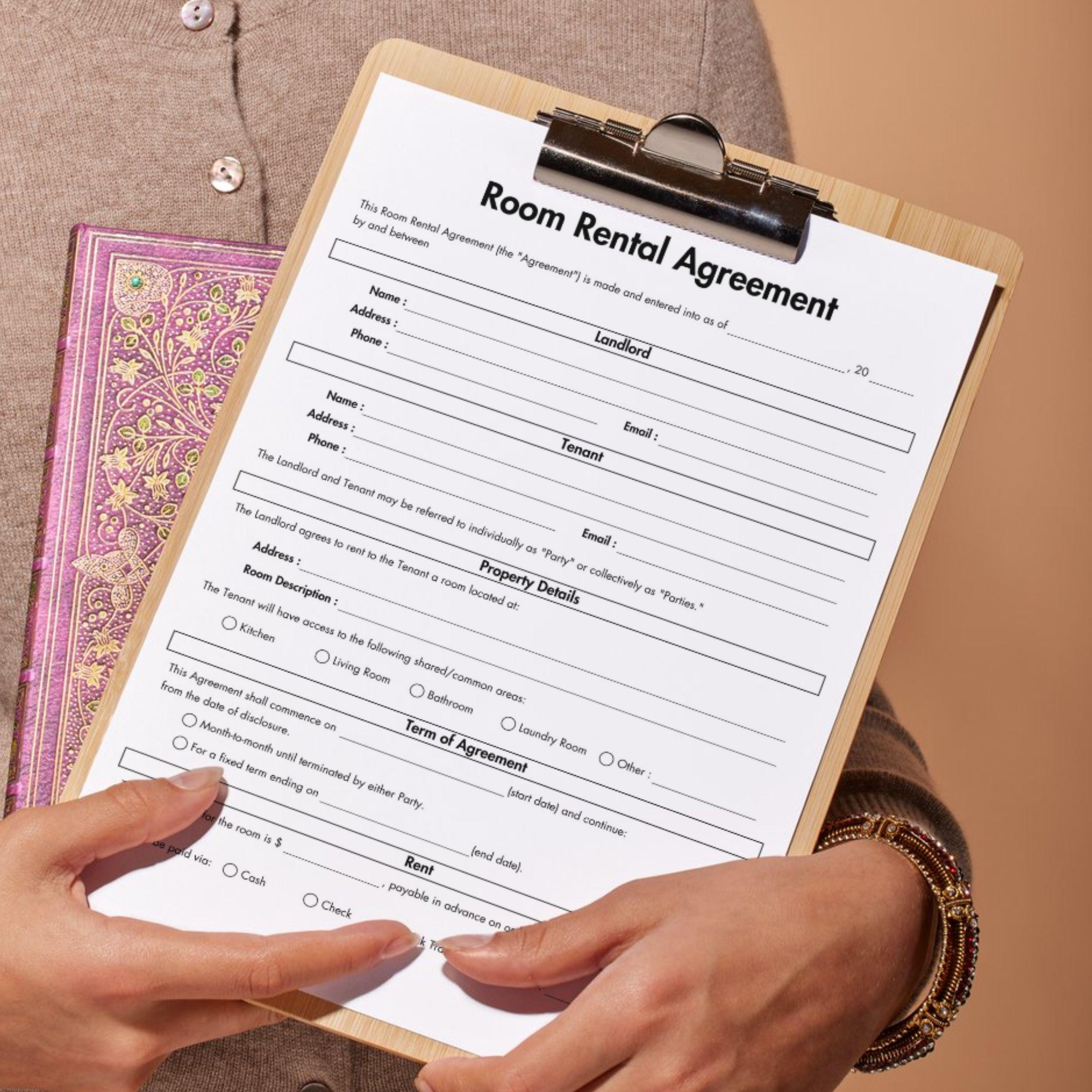 Room Rental Agreement, Printable & Editable Room Tenancy Agreement ...