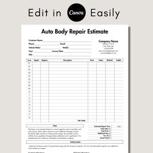 Editable Auto Body Repair Estimate, Auto Repair Estimate Template ...