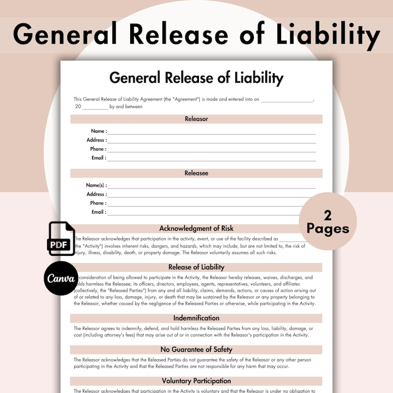 General Release of Liability, Informed Consent, Indemnity Waiver ...