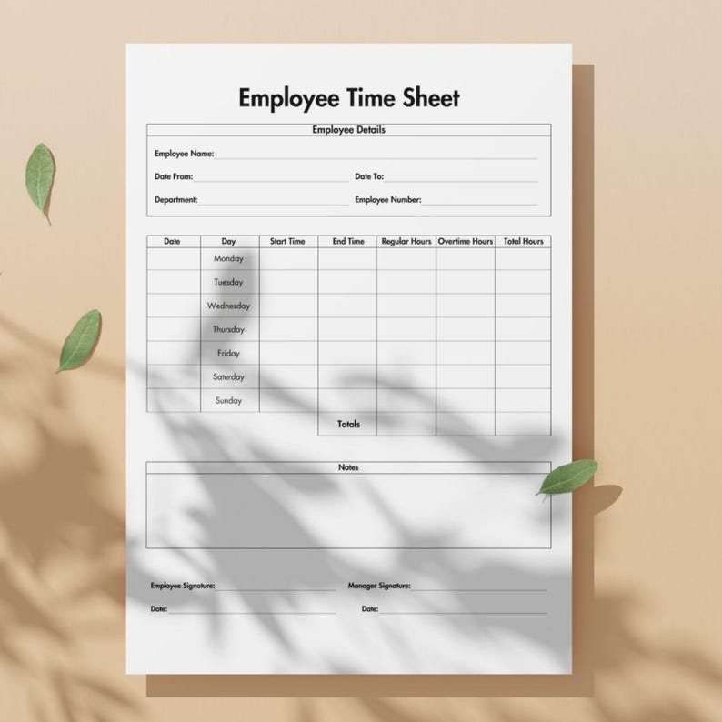 Editable Employee Time Sheet, Timekeeping Sheet Form, Staff Management ...