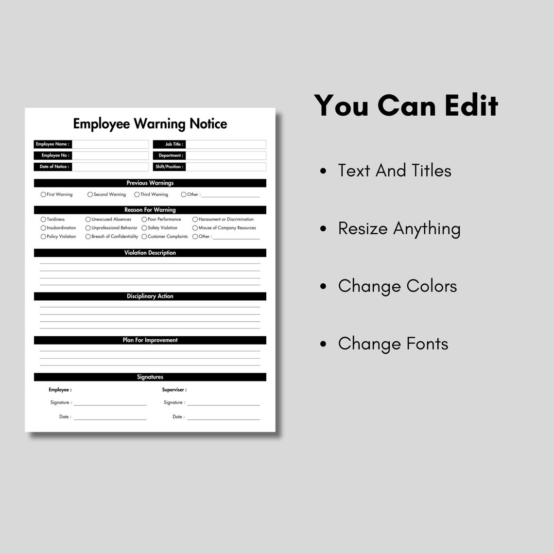 Editable Employee Warning Notice Template, Printable Employee Warning ...