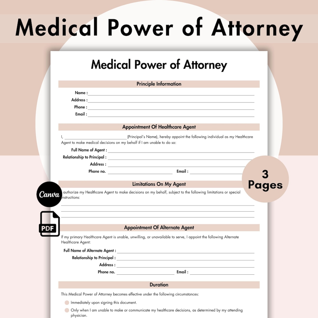 Medical Power of Attorney, Printable Medical Power of Attorney Template ...