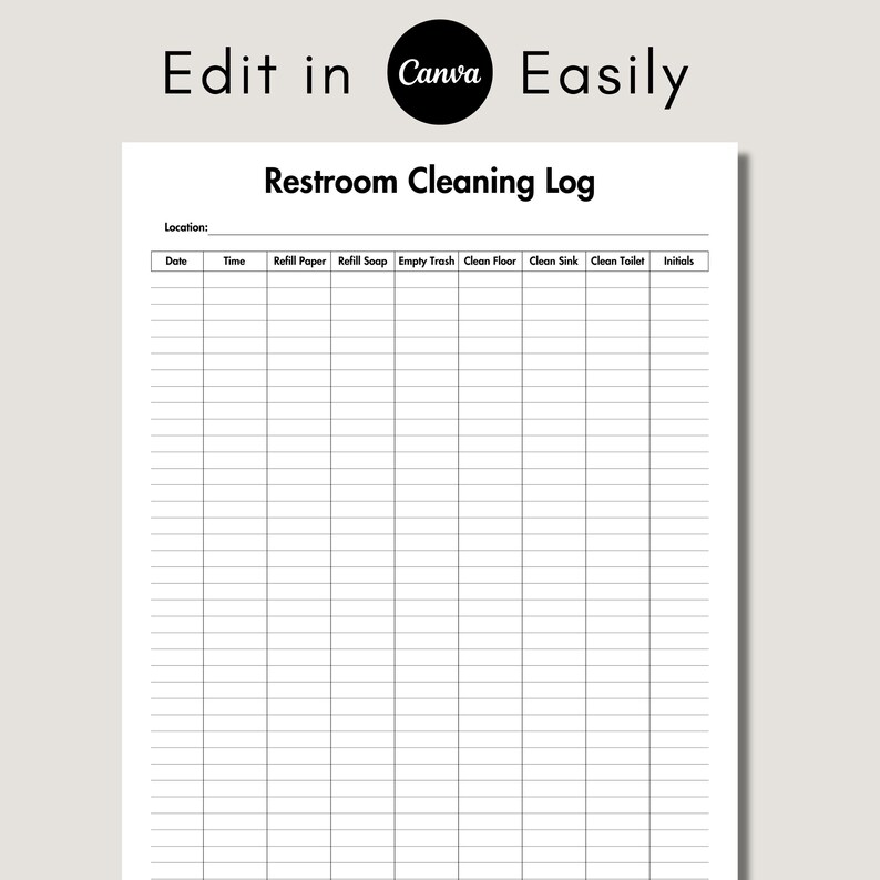 Editable Restroom Cleaning Log, Printable Cleaning Restroom Checklist ...