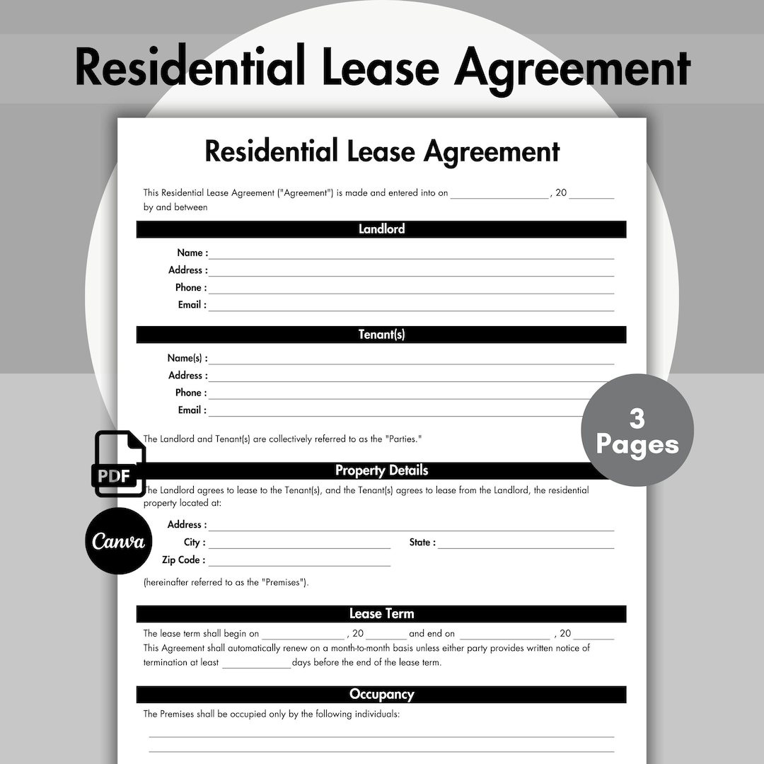 Editable Lease Agreement, Printable, Simple Rental Lease Agreement ...