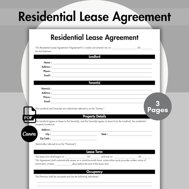 Editable Lease Agreement, Printable, Simple Rental Lease Agreement ...