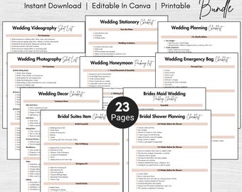 Editable Wedding Planning Checklist Bundle, Wedding Checklist Template, Printable Wedding ...