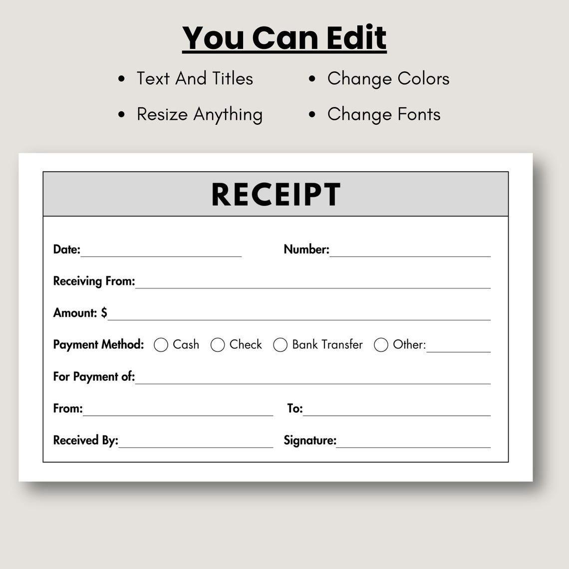 Simple Receipt Template, Editable Business Receipt, Sales Receipt for ...