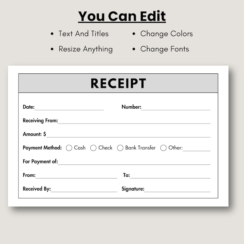 Simple Receipt Template, Editable Business Receipt, Sales Receipt for ...