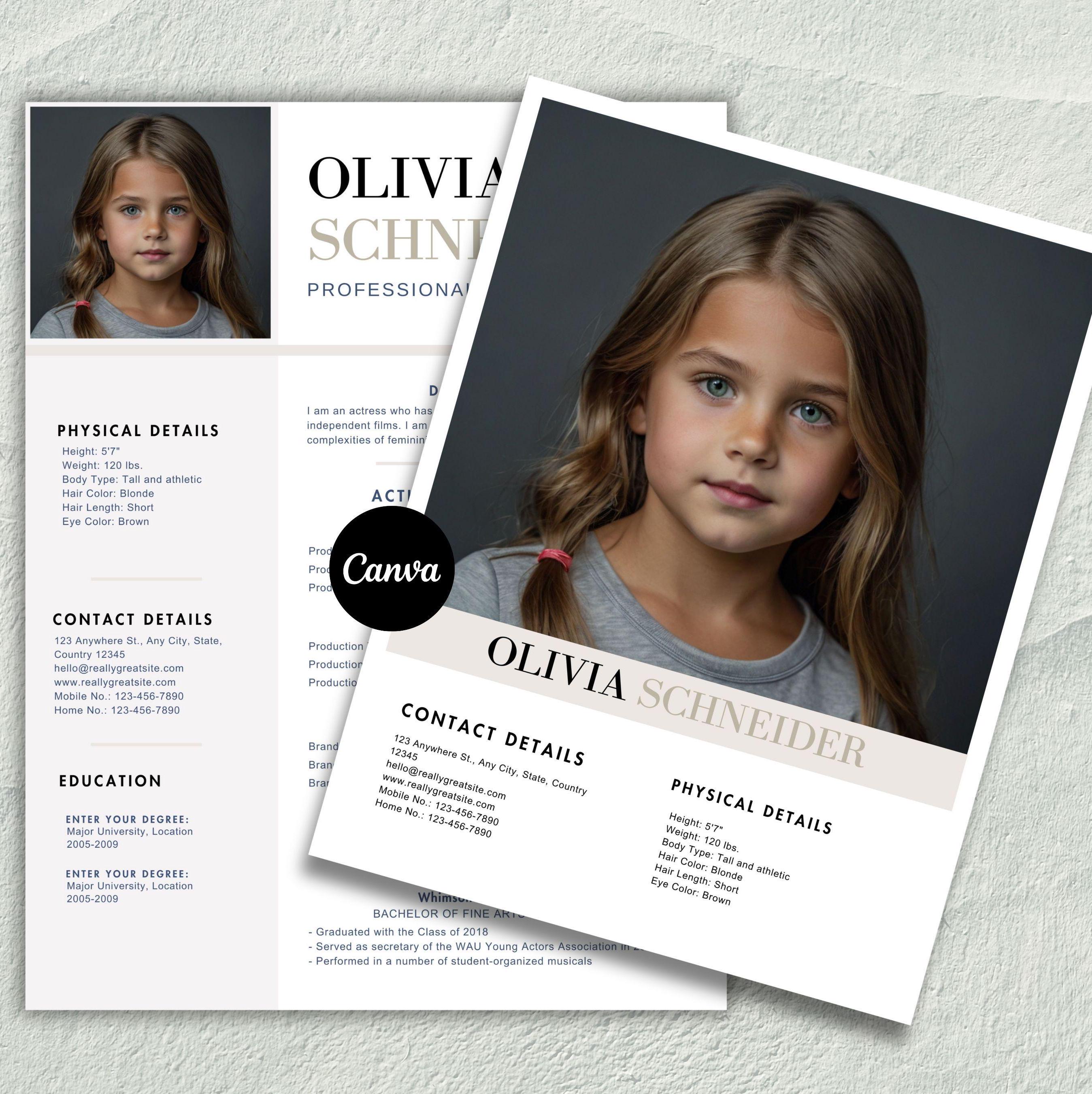 Child Actor Resume Template, Editable in Canva, Child Model Resume ...