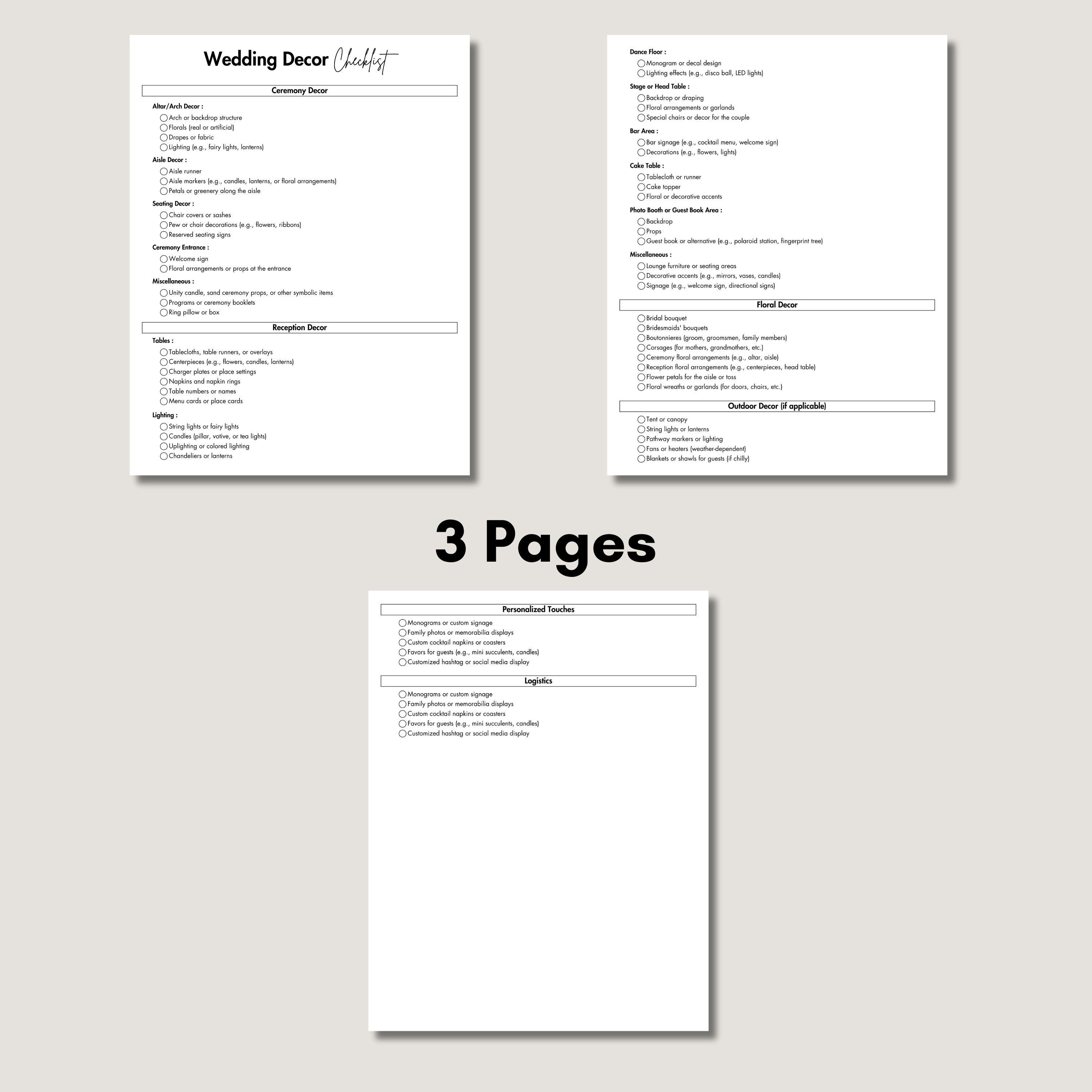 Wedding Decor Checklist, Printable & Editable Wedding Decor Plan ...