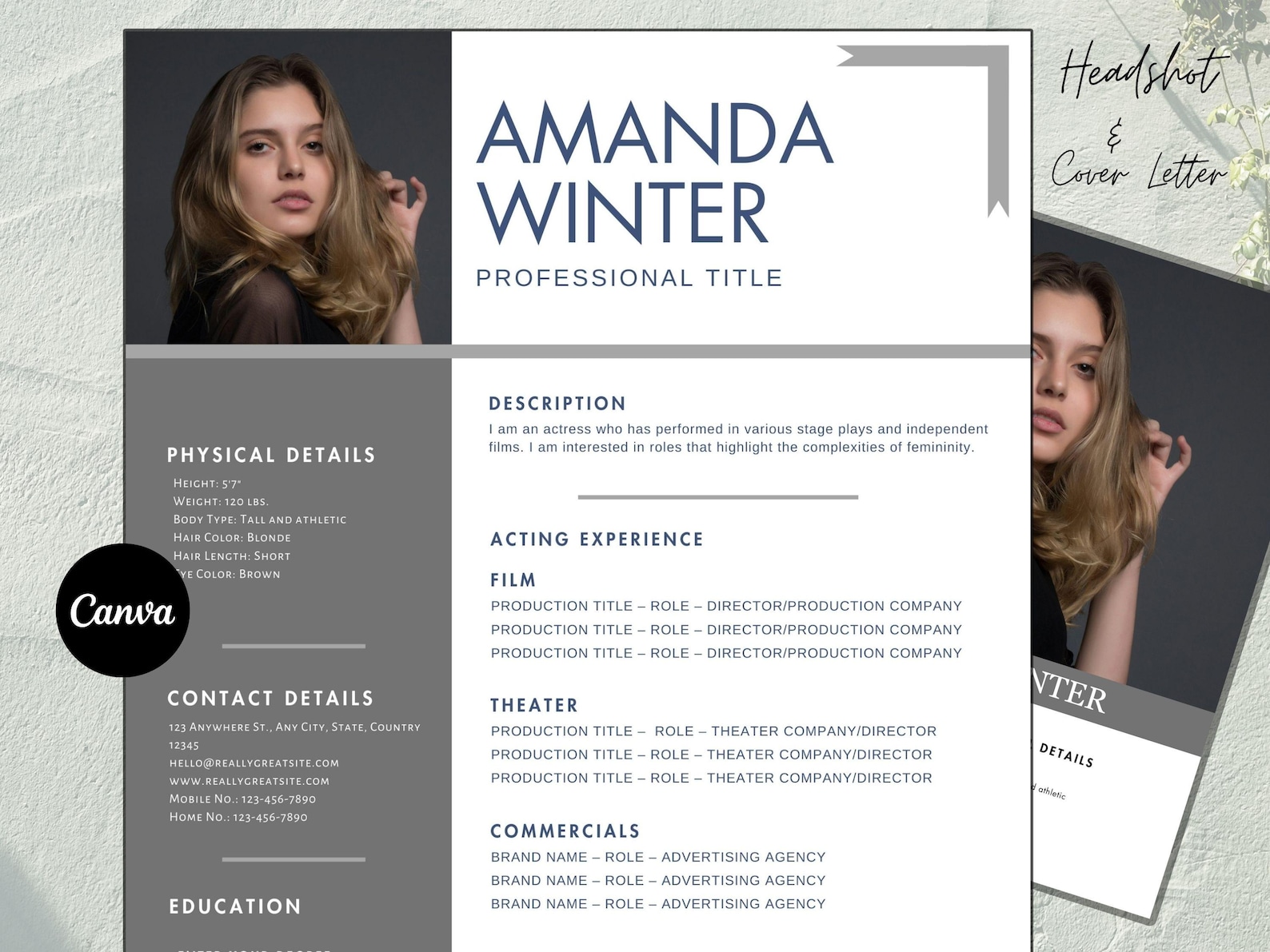 Editable Actress & Actor Resume Template With Photo, Acting Resume ...
