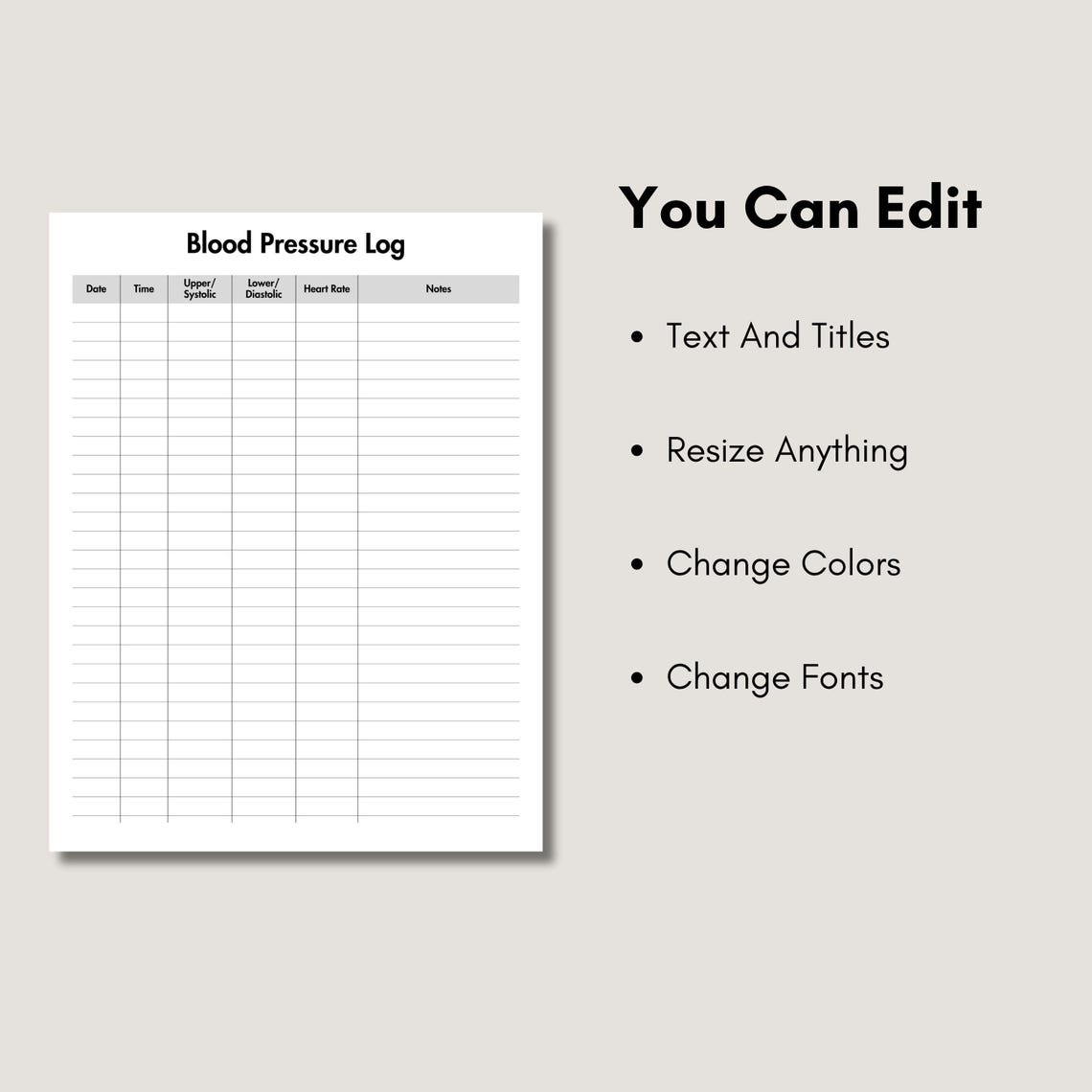 Blood Pressure Log Template, Editable Blood Pressure Tracker Form ...