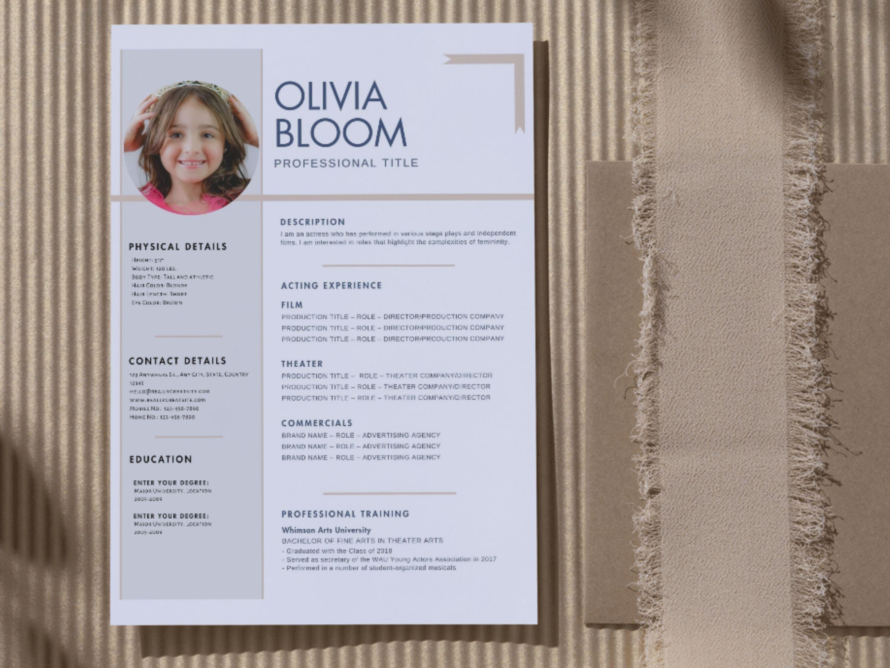Child Actor Resume, Editable in Canva, Child Model Actor and Actress ...