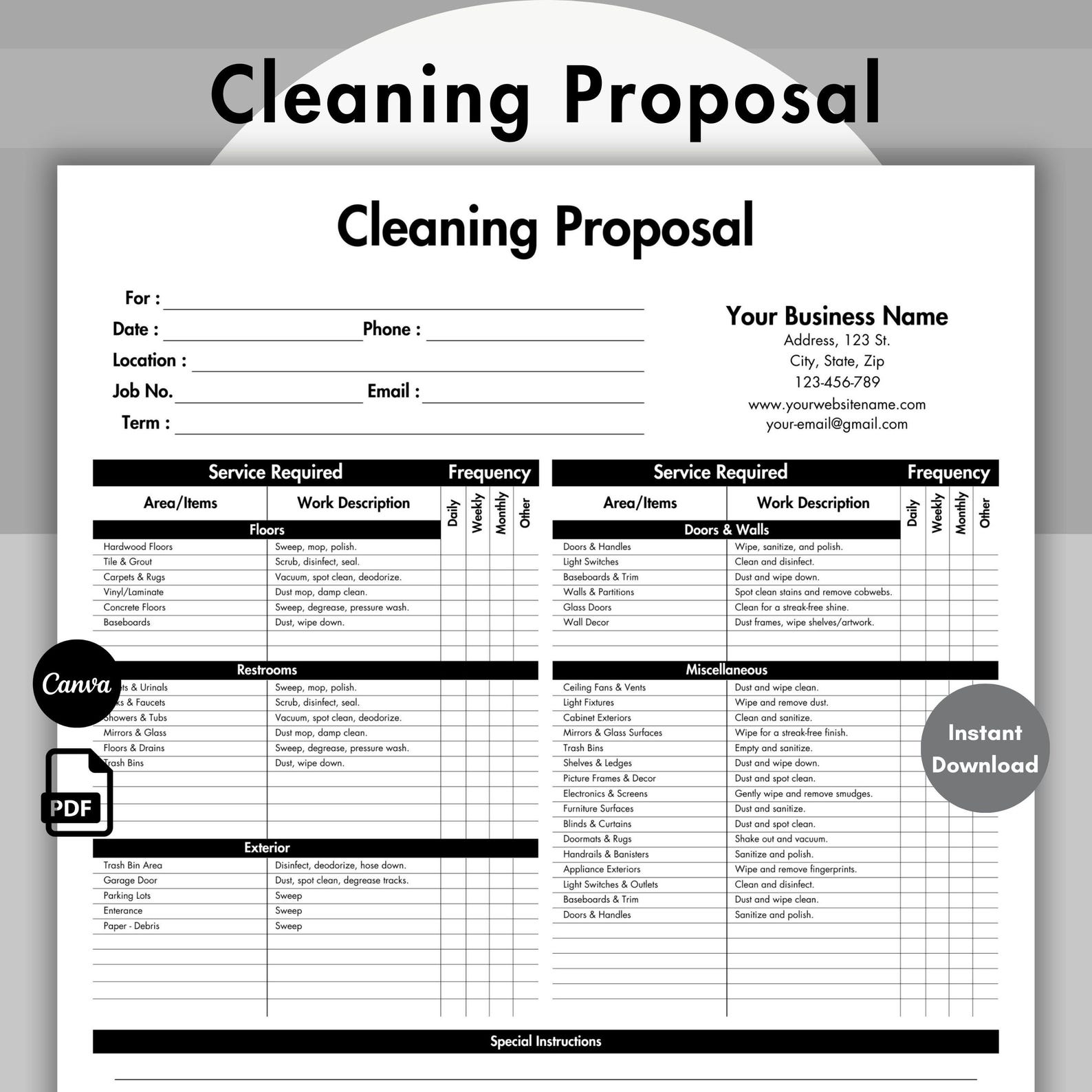 Cleaning Proposal Template, Printable & Editable Business Janitorial ...