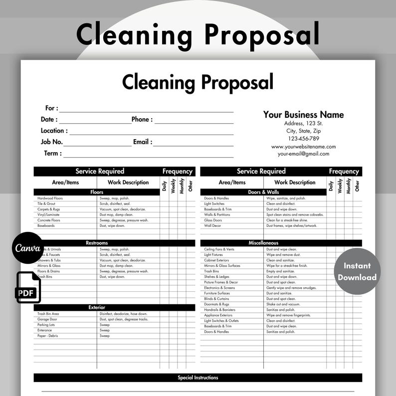 Cleaning Proposal Template, Printable & Editable Business Janitorial ...