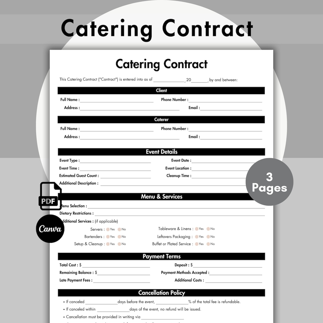 Catering Contract Template, Catering Business Contract, Catering ...