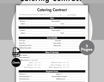 Editable Catering Contract Template, Single Page Catering Service ...