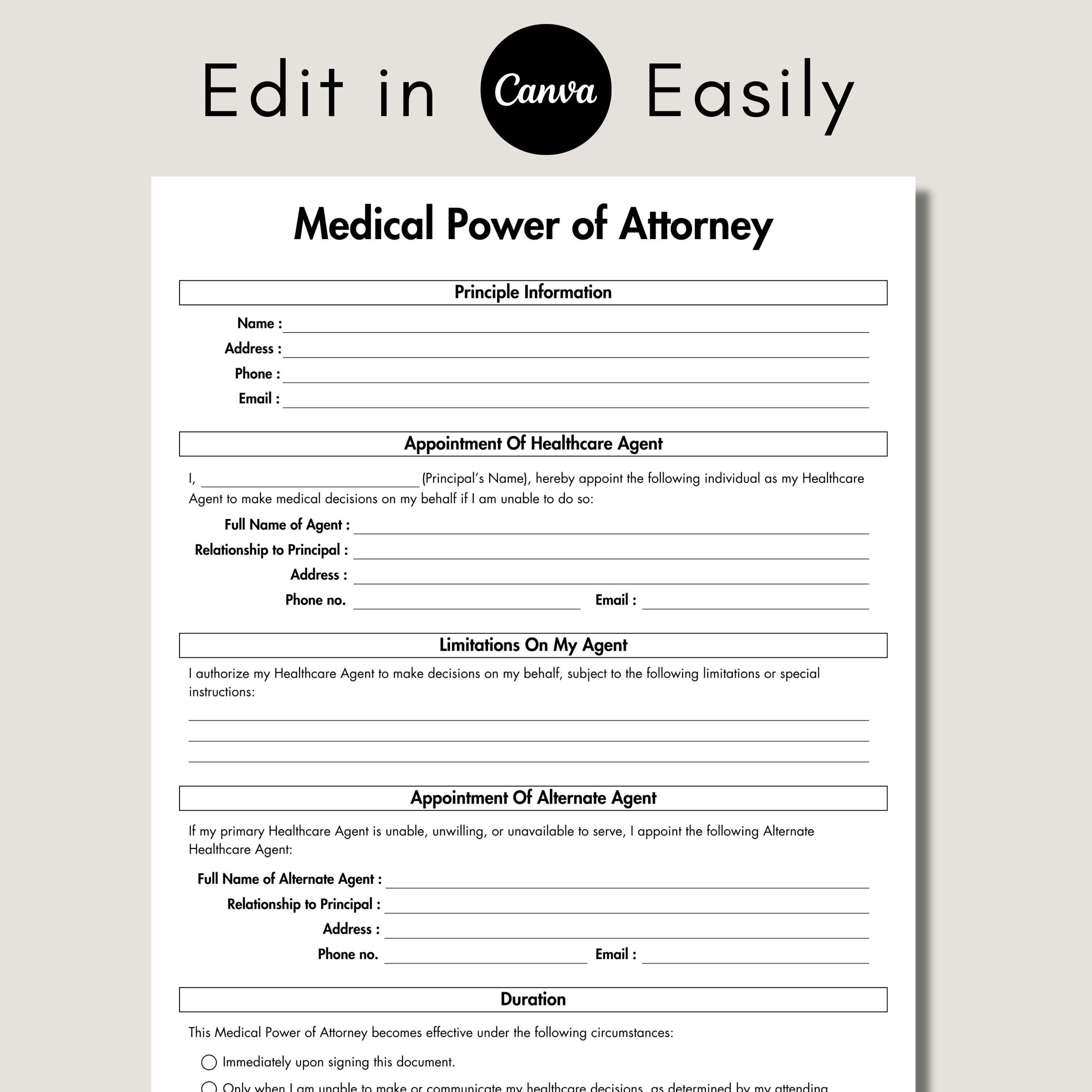 Medical Power of Attorney, Printable & Editable Medical Power of ...