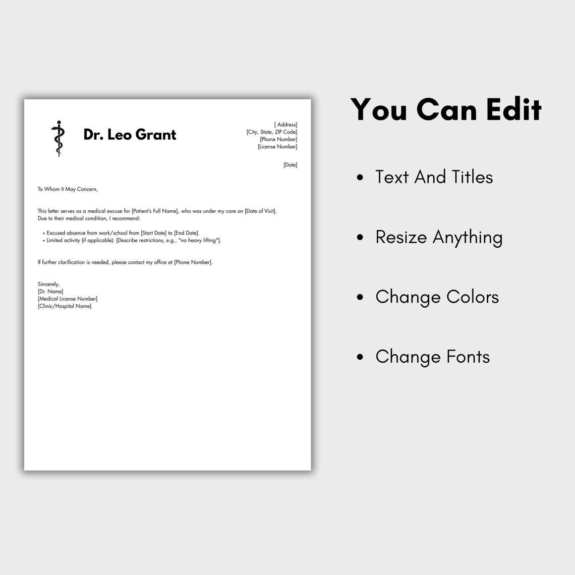 Editable Doctor Excuse Note, Printable Dr Note for Work Excuse Template ...