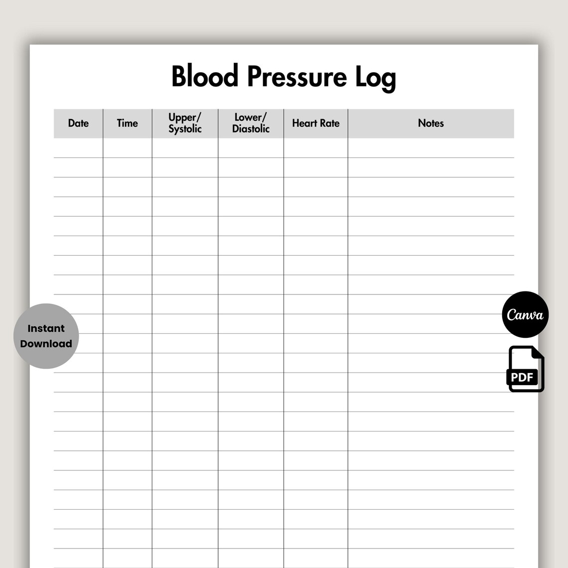 Blood Pressure Log Template, Editable Blood Pressure Tracker Form ...