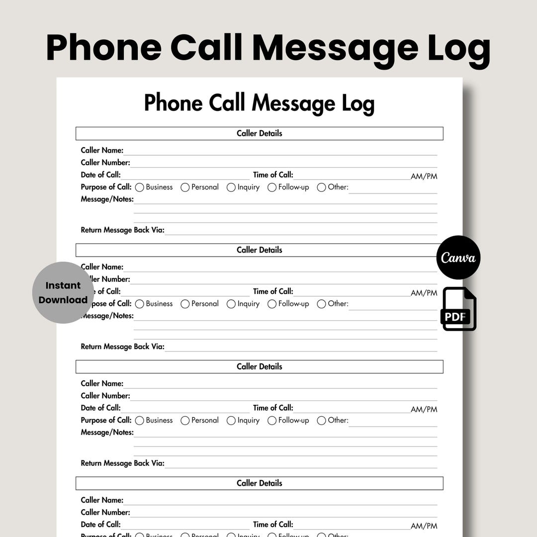 Editable Phone Call Message Log Template, Communication Log Form ...