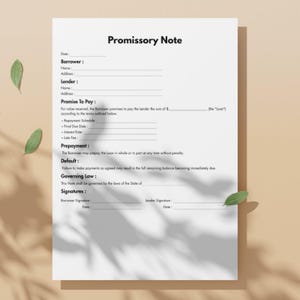 One Page Promissory Note, Editable Personal Loan Agreement Template Canva, Printable Promissory ...