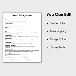 One Page Finders Fee Agreement, Editable Business Introduction Contract ...