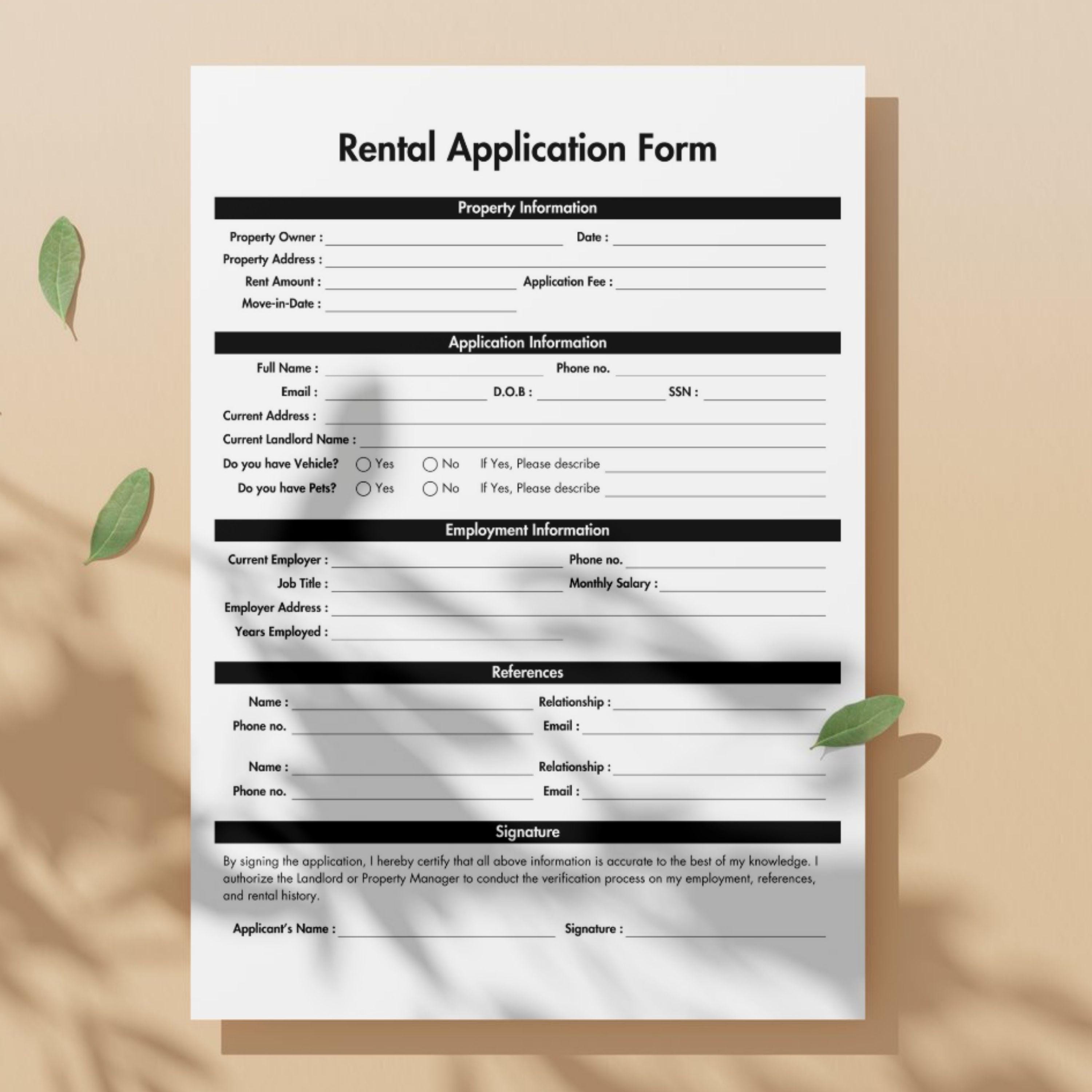 Editable Rental Application Form, Printable Landlord Rental Application ...