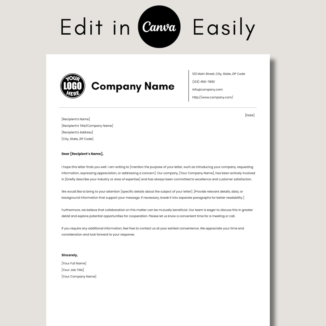 Editable Letterhead Template, Business Letterhead Template, Modern ...