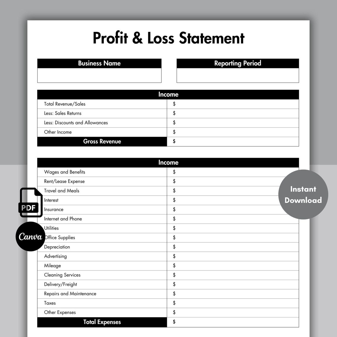 Editable Profit and Loss Statement, Small Business Income Statement ...