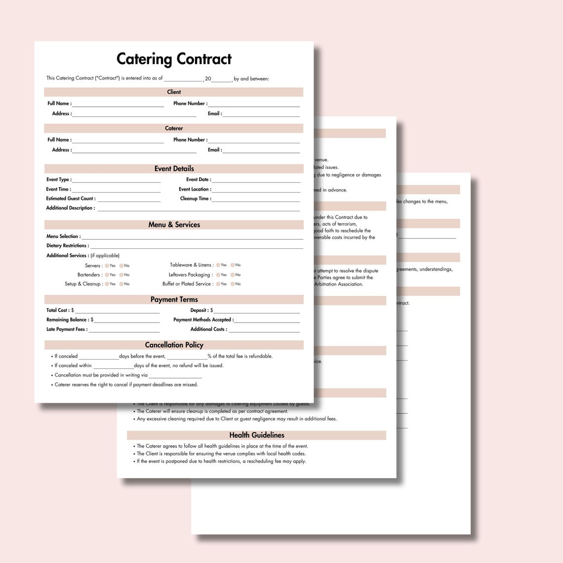 Catering Contract Template, Editable in Canva Catering Service Contract ...