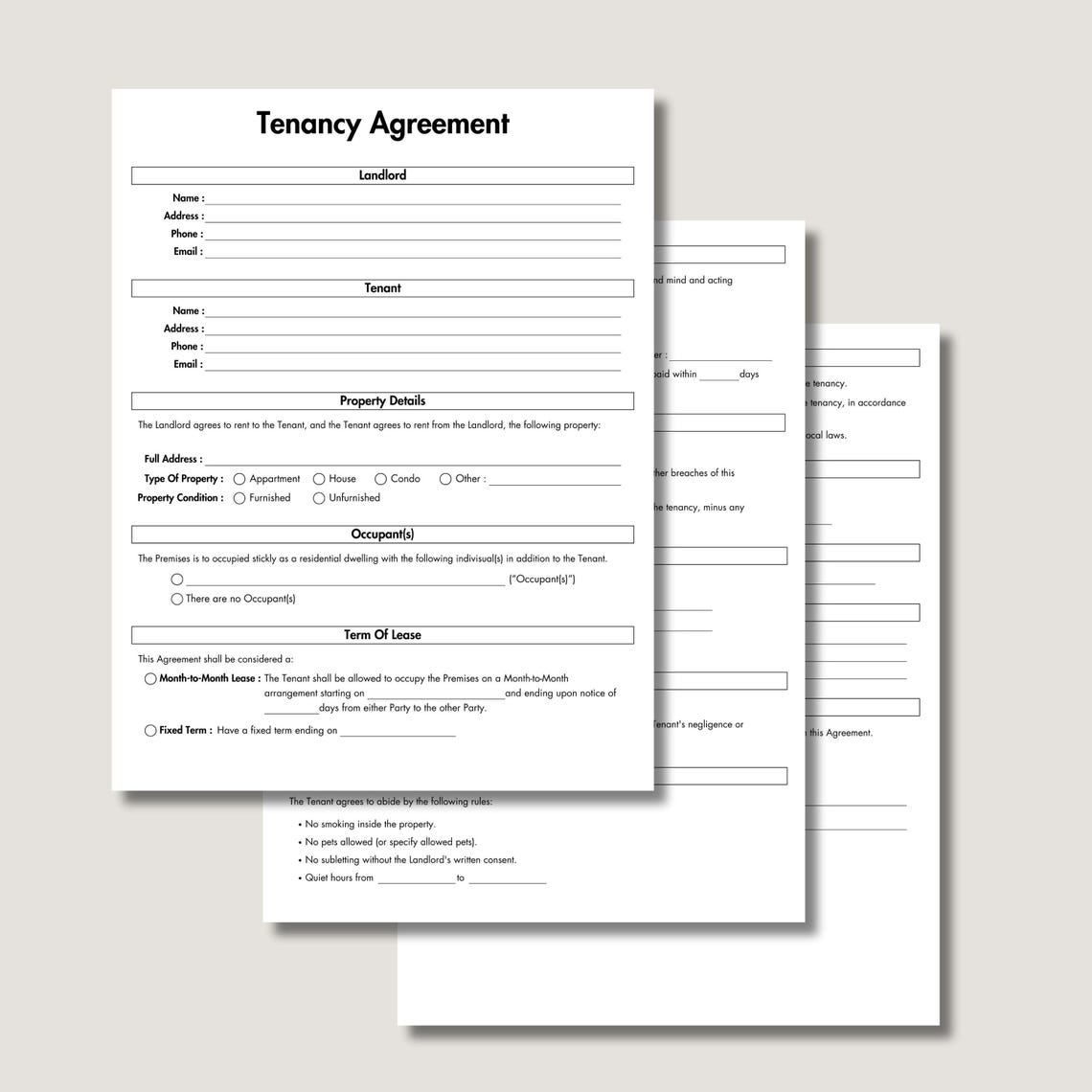 Tenancy Agreement, Editable & Printable Rental Agreement, Simple ...