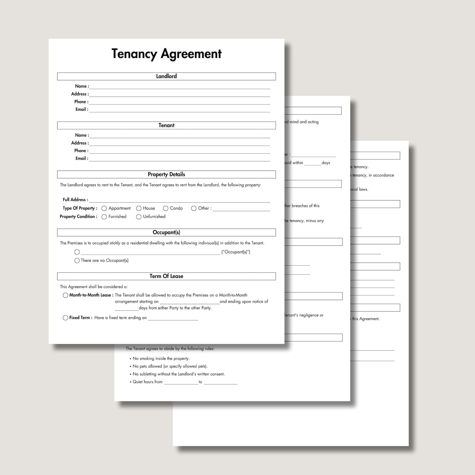 Tenancy Agreement, Editable & Printable Rental Agreement, Simple ...