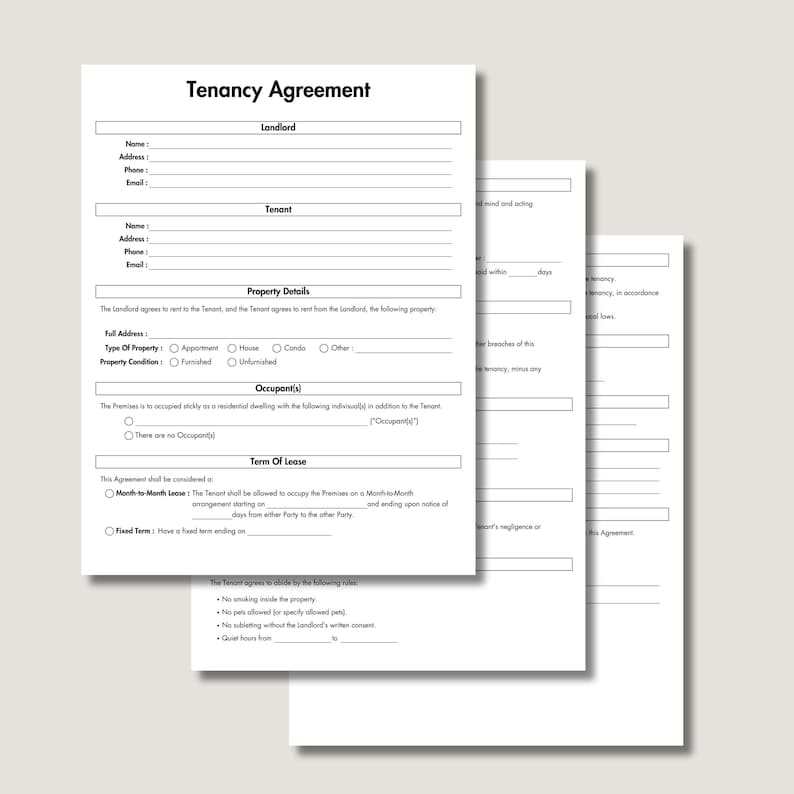 Tenancy Agreement, Editable & Printable Rental Agreement, Simple ...