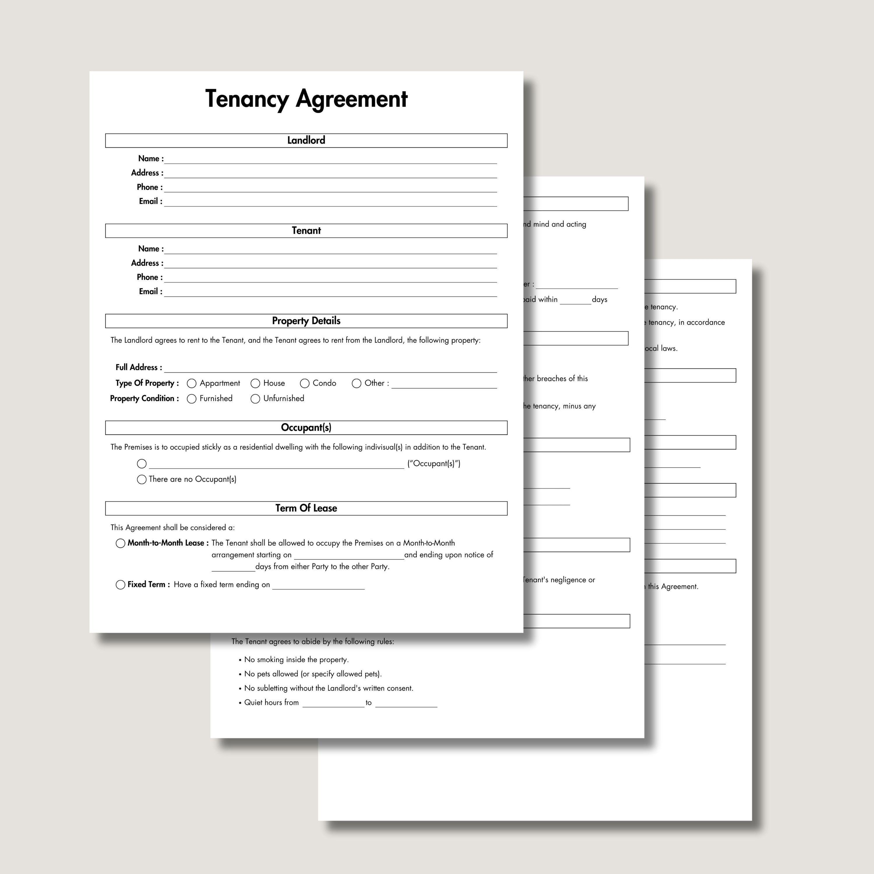 Tenancy Agreement, Editable & Printable Rental Agreement, Simple ...